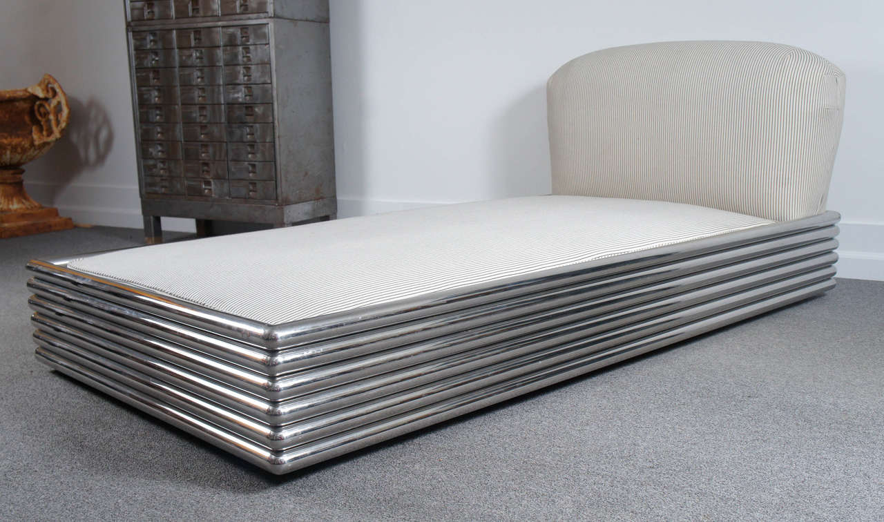 Pair polished stainless steel radiator Brueton Chaise Lounges or ...