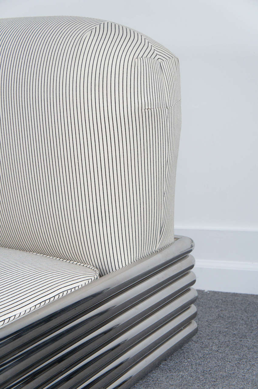 Pair polished stainless steel radiator Brueton Chaise Lounges or ...