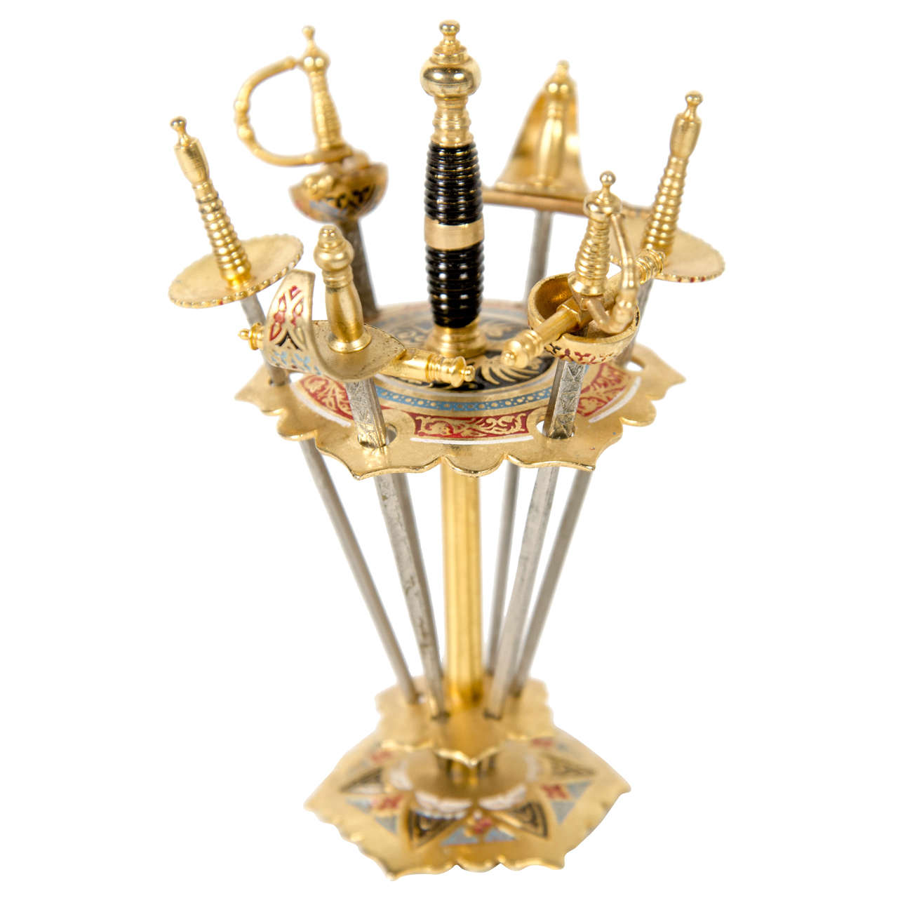 Mid-Century Gilt and Enamel Cocktail Pick Set at 1stDibs