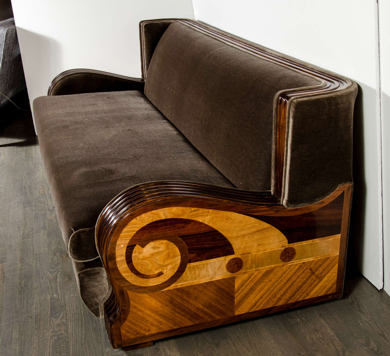 Exceptional Streamlined Art Deco Sofa with Exotic Wood Inlay at 1stDibs ...