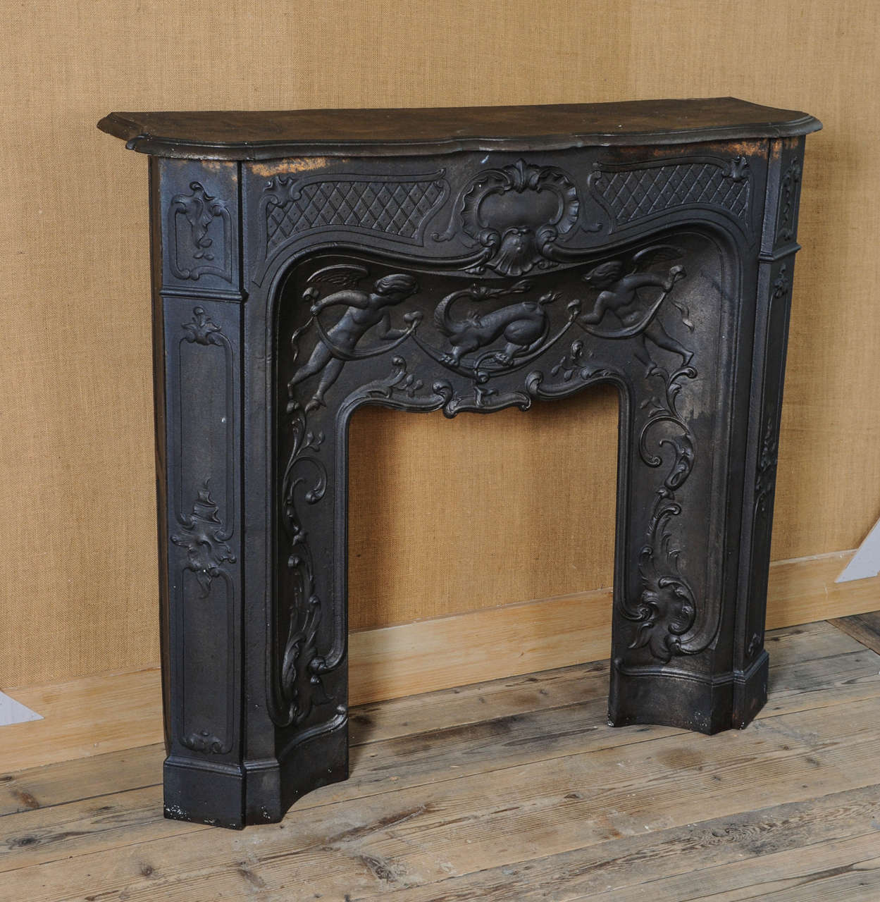 rare 19th Century French cast iron Pompadour fireplace / mantel piece ...