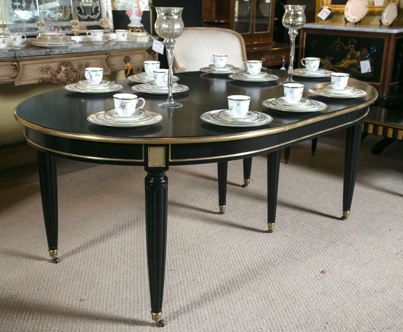 French Louis XVI Style Ebonized Jansen Four-Leaf Dining Table at ...