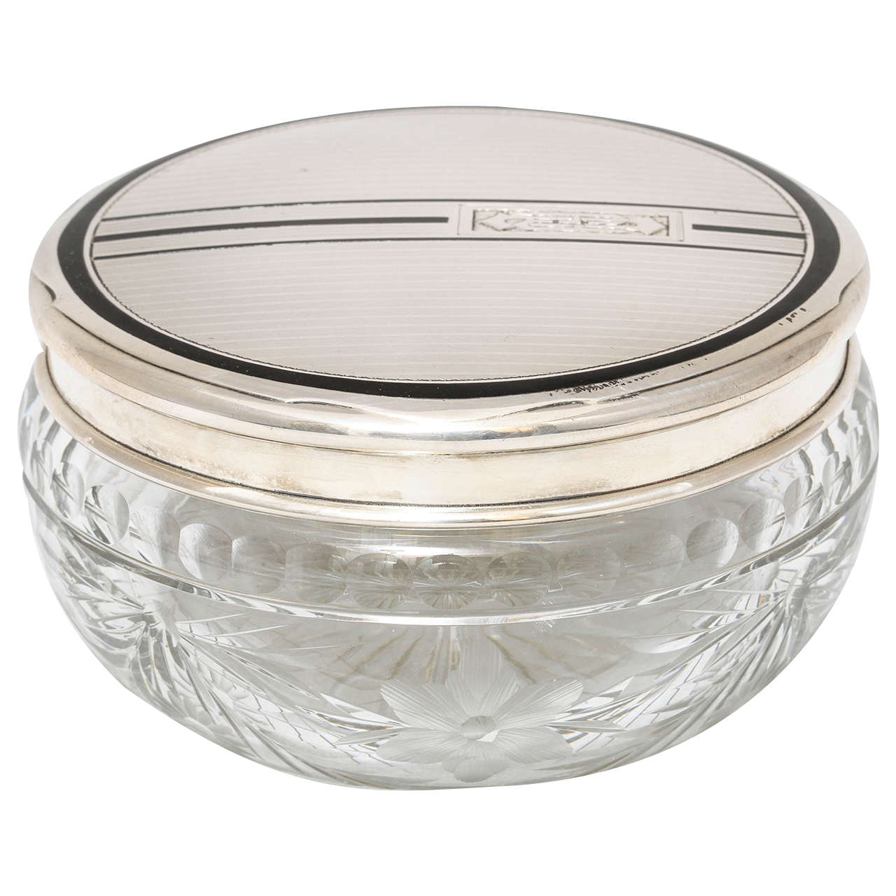 Art Deco Sterling Silver, with Black Enamel Mounted Powder Jar For Sale ...