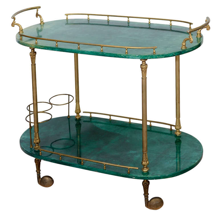 Mid Century Green Lacquered Goatskin Bar Cart by Aldo Tura at 1stDibs ...