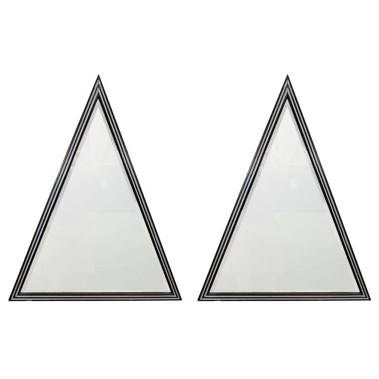 Pair of Mid Century Triangular Mirrors in Black and Silver Frames at ...