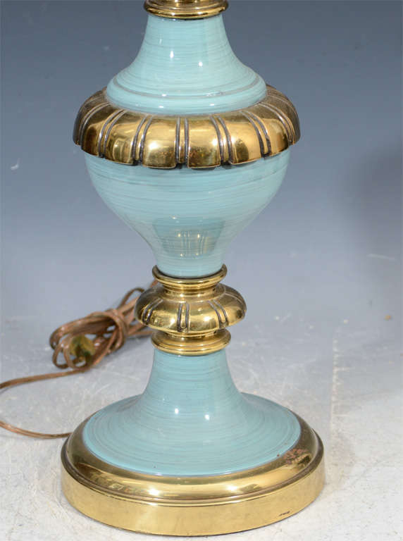 Pair of Mid Century Brass and Enamel Table Lamps by Stiffel at 1stDibs