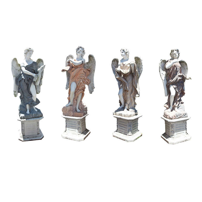 Set of Four Marble Angel Statues on Bases at 1stDibs