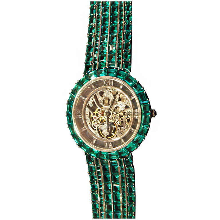 CORUM Platinum, Emerald and Diamond Skeleton Bracelet Wristwatch For ...