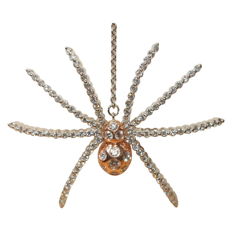 Captivating Diamond Spider Pendant in White and Rose Gold For Sale at ...