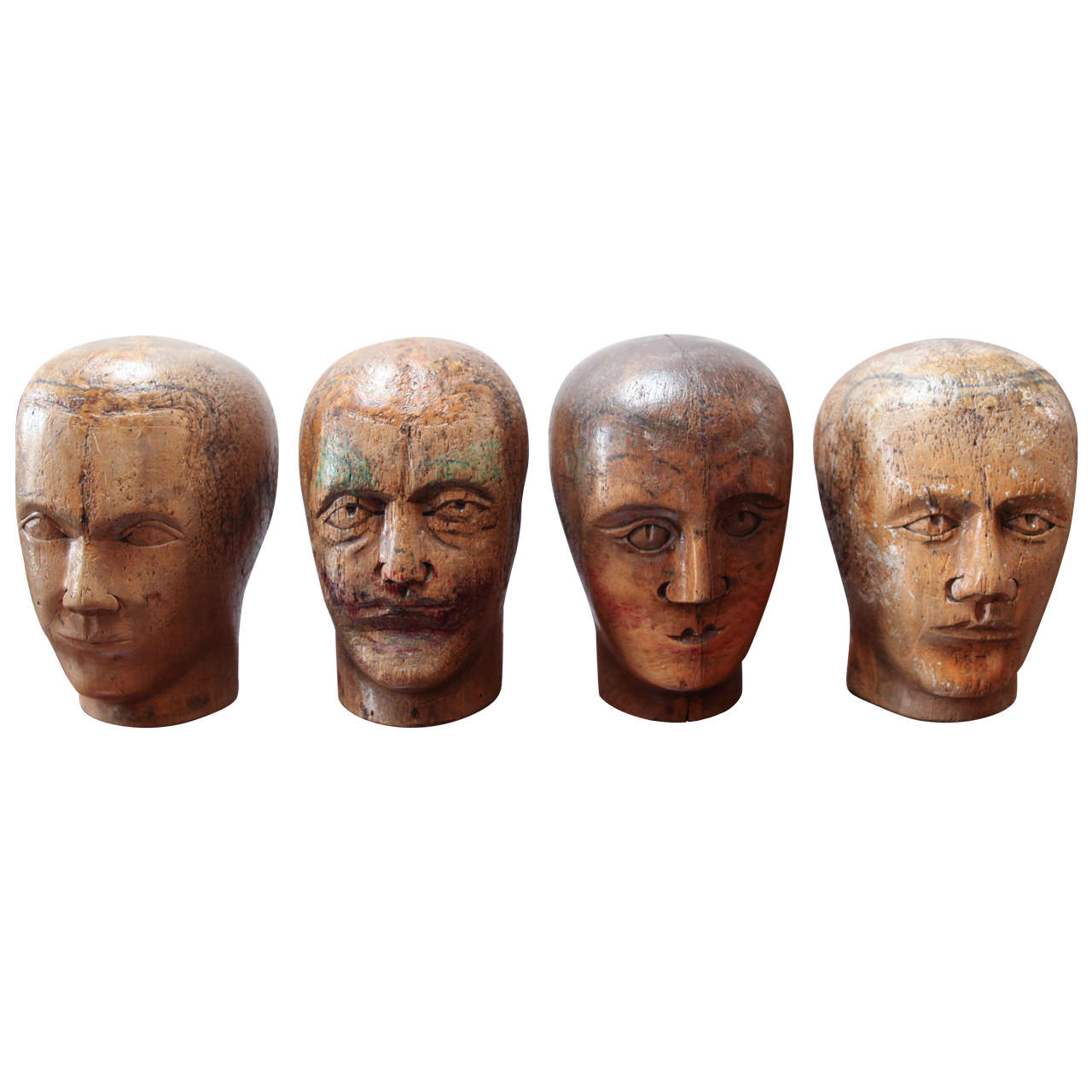 Collection of German Wooden Heads, Circa 1840 at 1stDibs