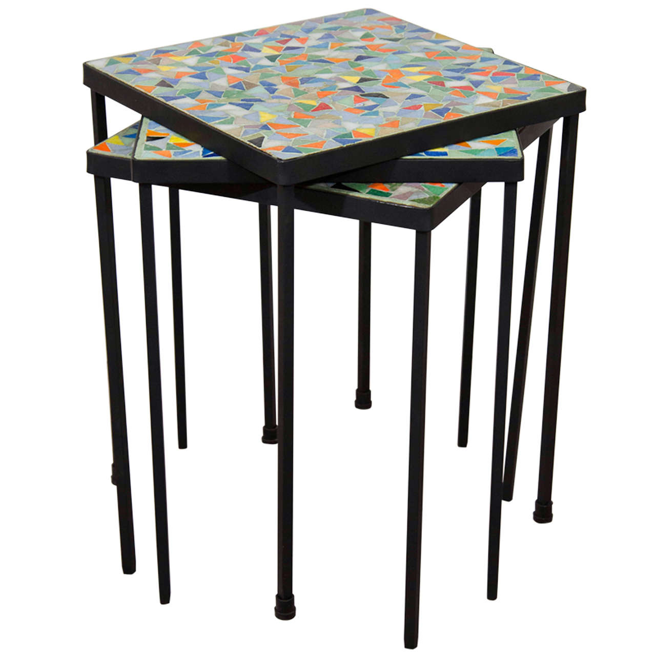 Mid Century Set of 3 Stacking Tables w/ Murano Glass Tile Tops at 1stDibs
