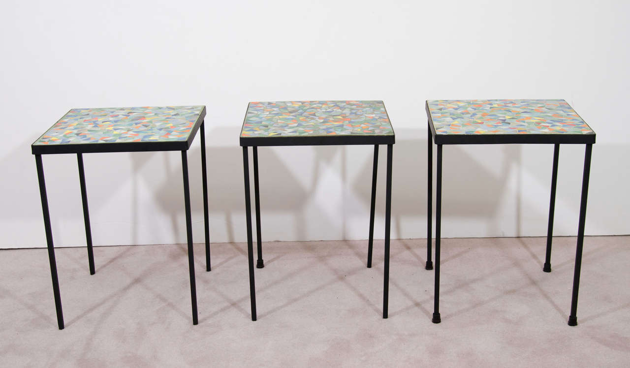Mid Century Set of 3 Stacking Tables w/ Murano Glass Tile Tops at 1stDibs