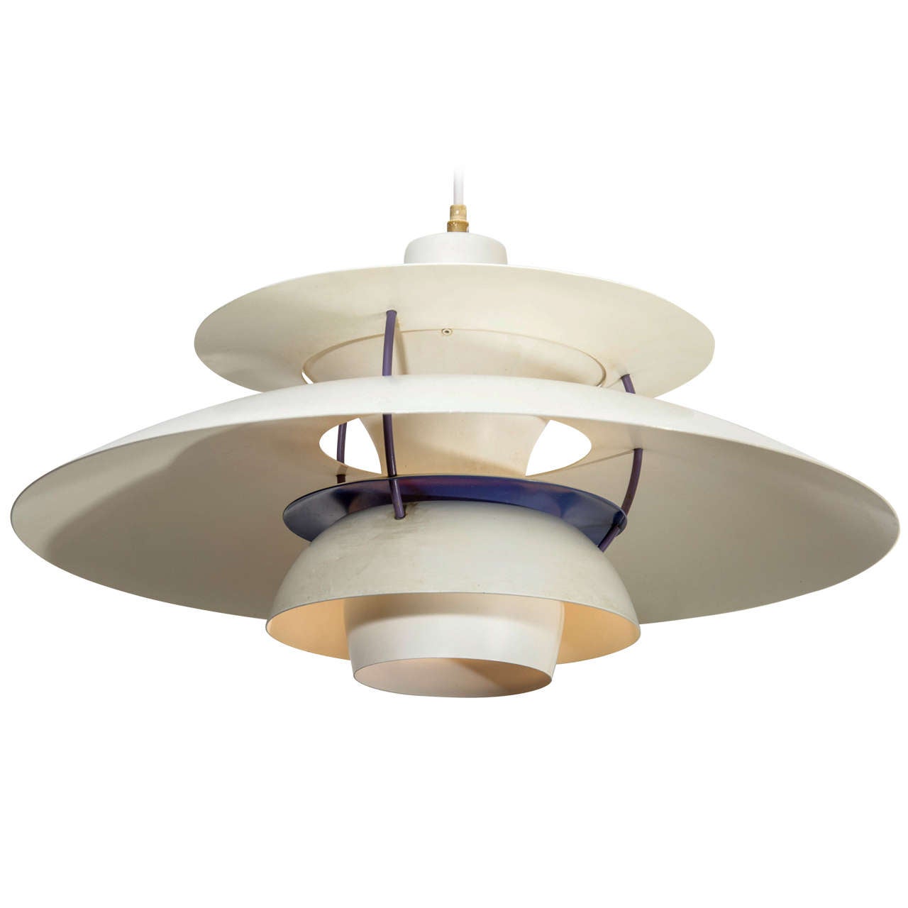 Mid Century PH5 Pendant in White and Blue by Poul Henningsen at 1stDibs