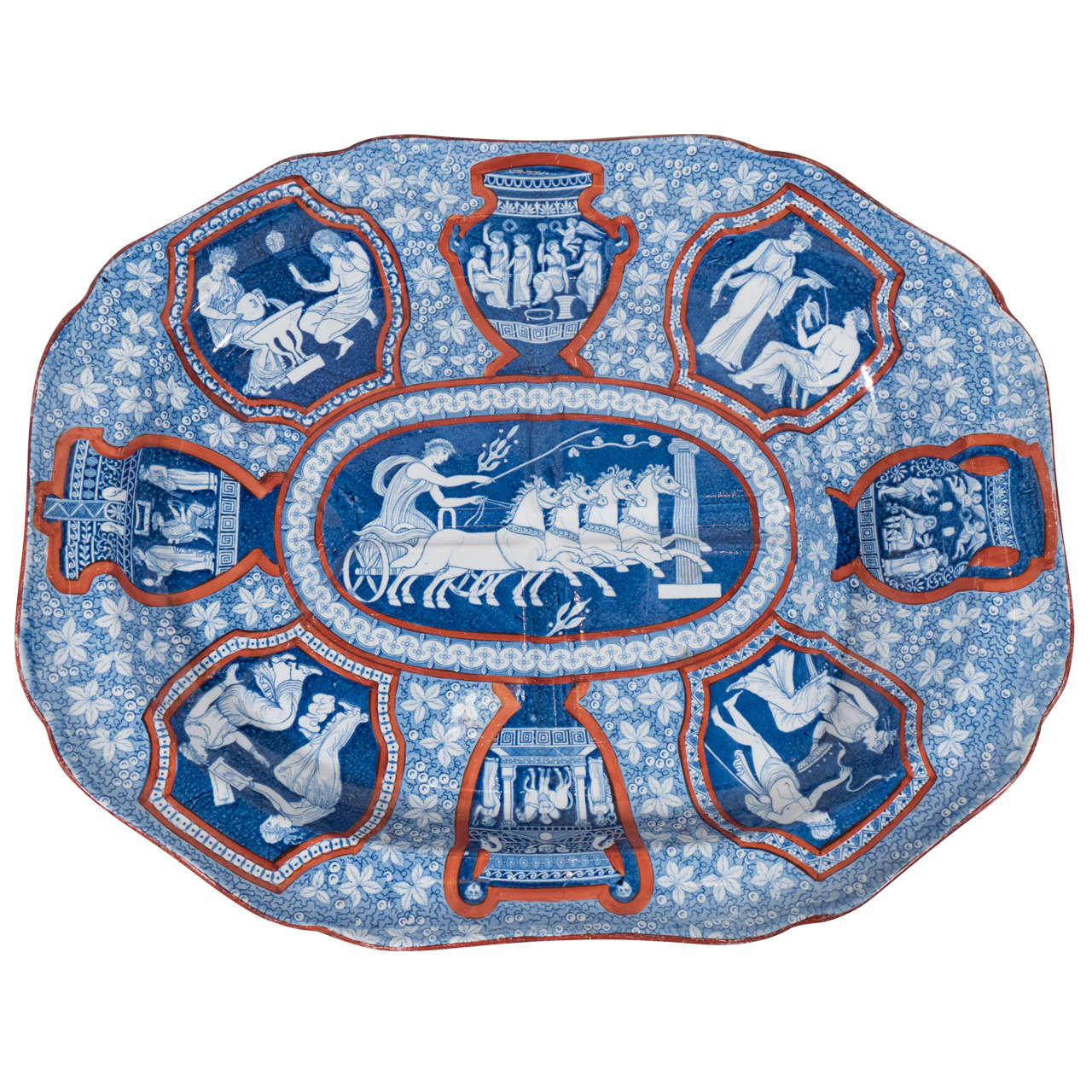 Spode Greek Ware Platter Blue white and Red at 1stDibs