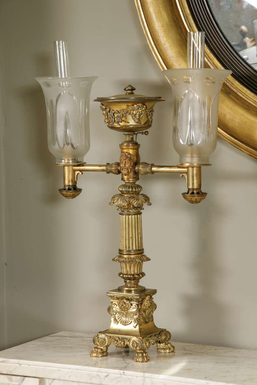Fine Pair of Regency, Gilt Bronze Colza Lamps by Thomas Messenger and ...