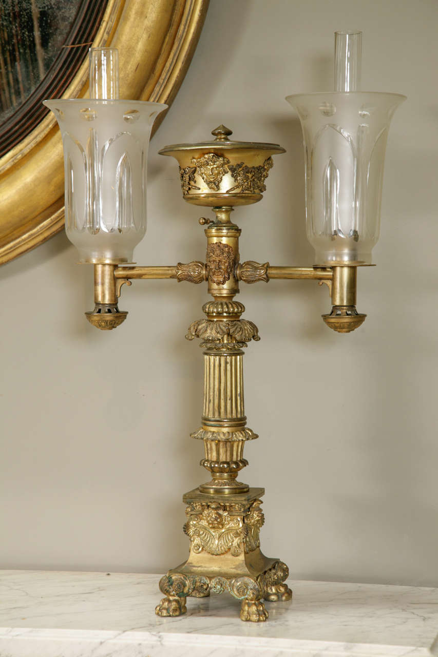 Fine Pair of Regency, Gilt Bronze Colza Lamps by Thomas Messenger and ...