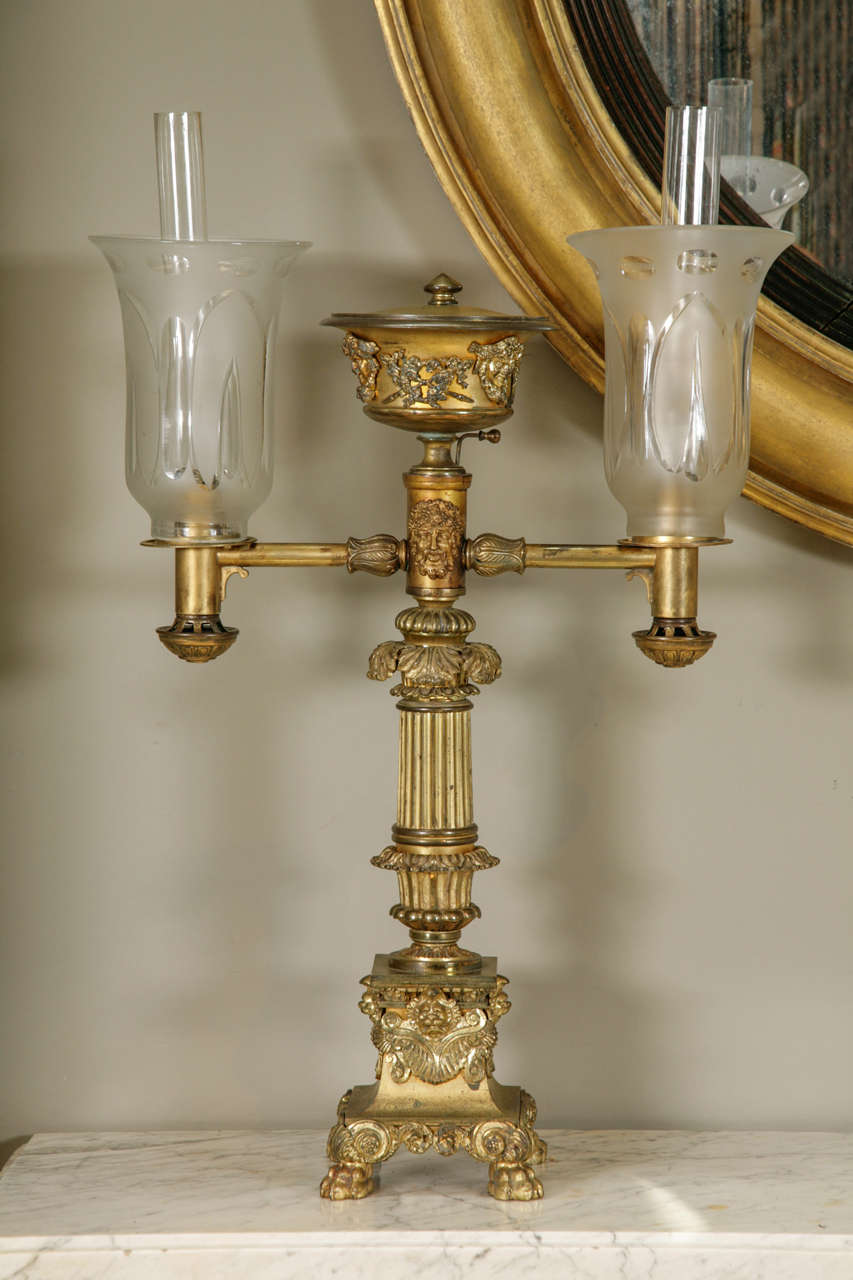 Fine Pair of Regency, Gilt Bronze Colza Lamps by Thomas Messenger and ...