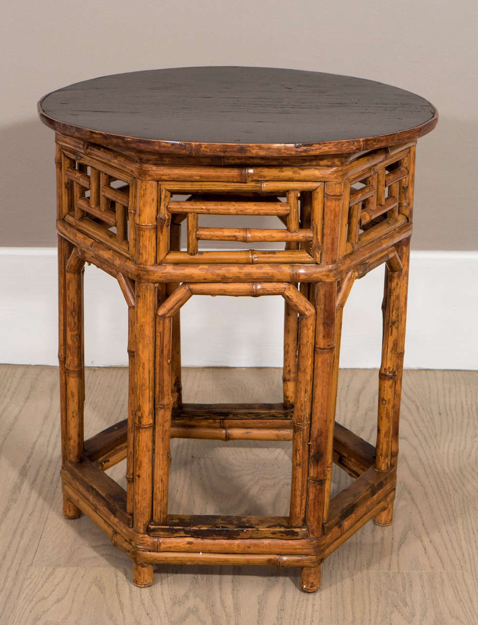 Fine Pair of Bamboo Tables with Ebonized Tops at 1stDibs
