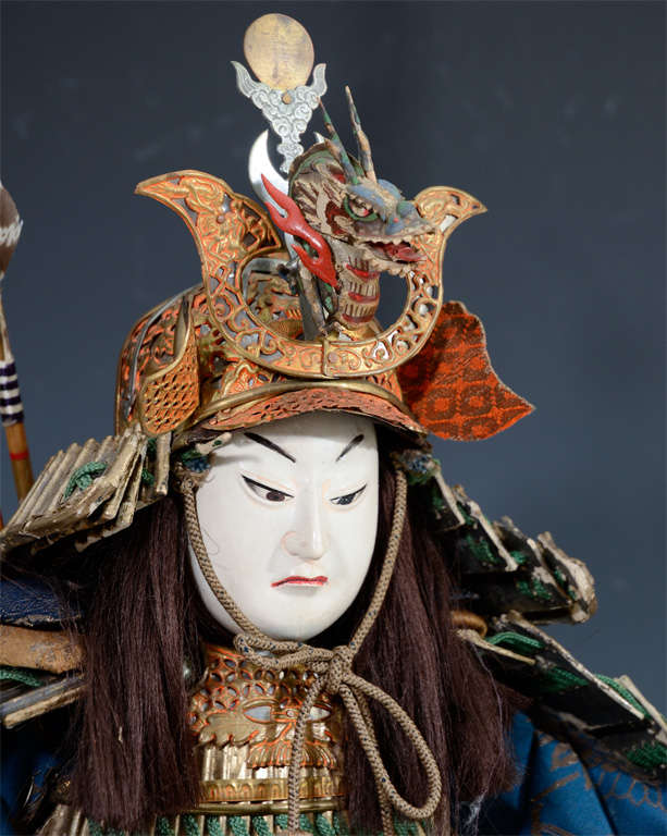 Japanese Musha Ningyo of Hyrioshi and Attendant, Edo Period at 1stDibs