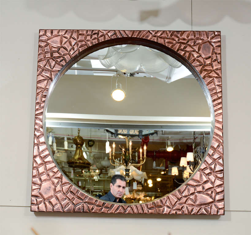 Round Mirror with Rusticated Copper Frame at 1stDibs | copper framed ...