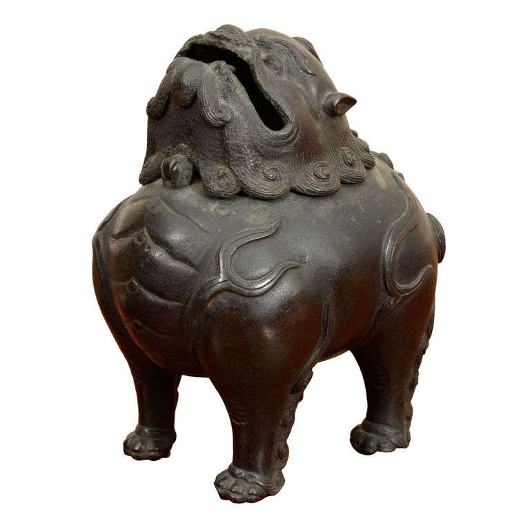 Chinese Ming or Qing Dynasty Bronze Fu Lion Form Censer at 1stDibs