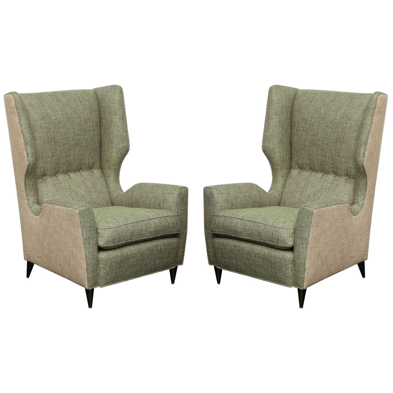 Fantastic Pair of High Back Wing Chairs at 1stDibs