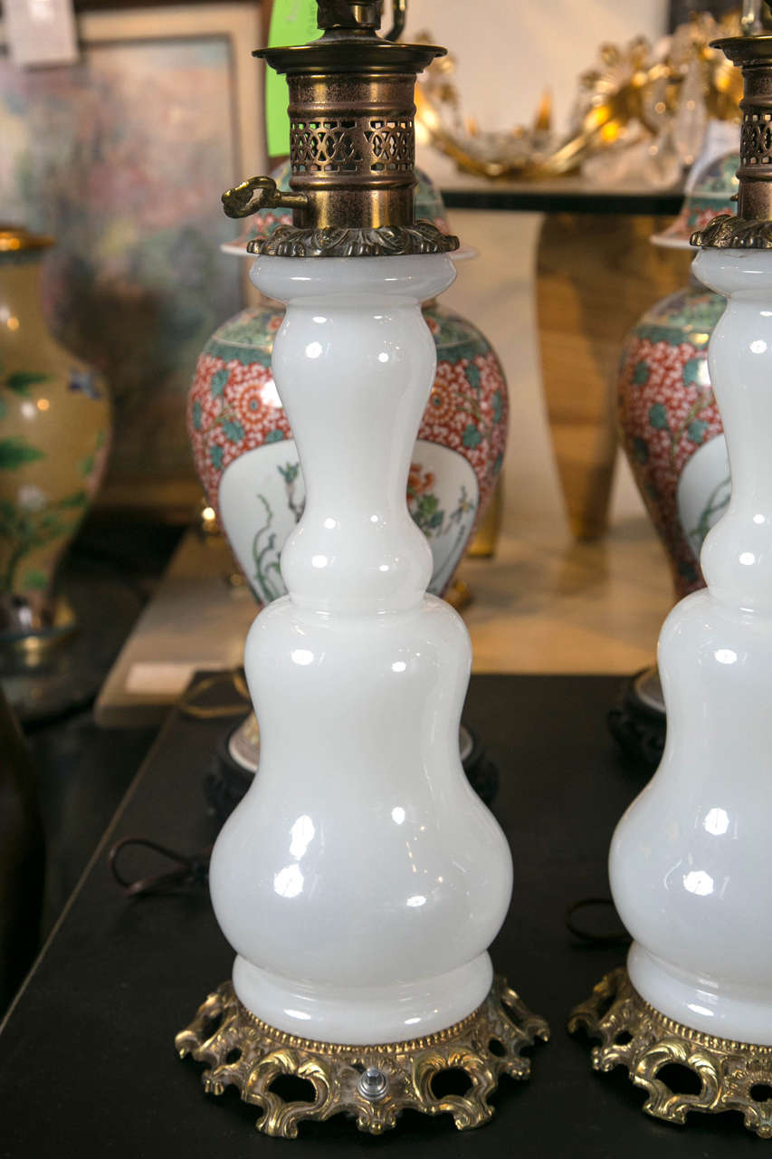 Pair of French Opaline Table Lamps For Sale at 1stDibs