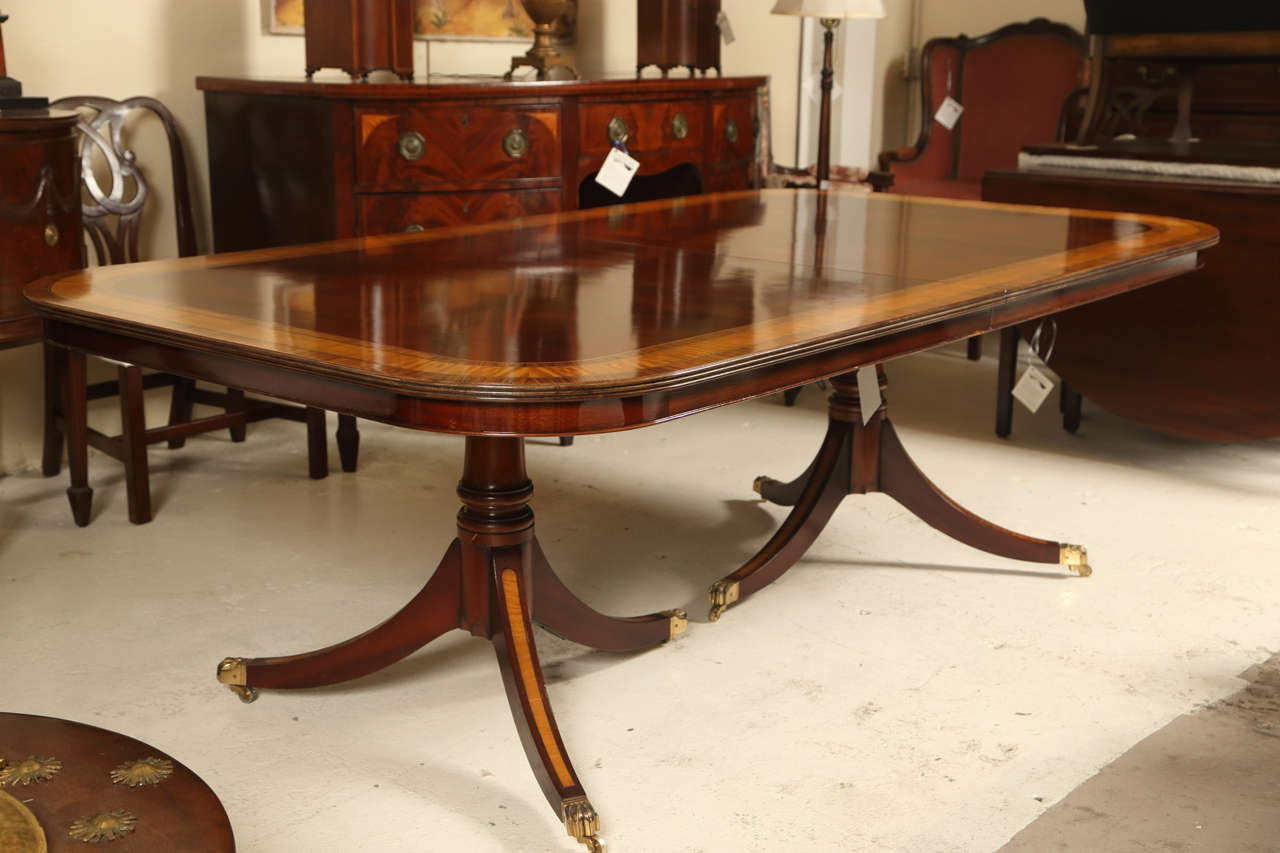 Double Pedestal, Satinwood Banded Dining Table at 1stDibs