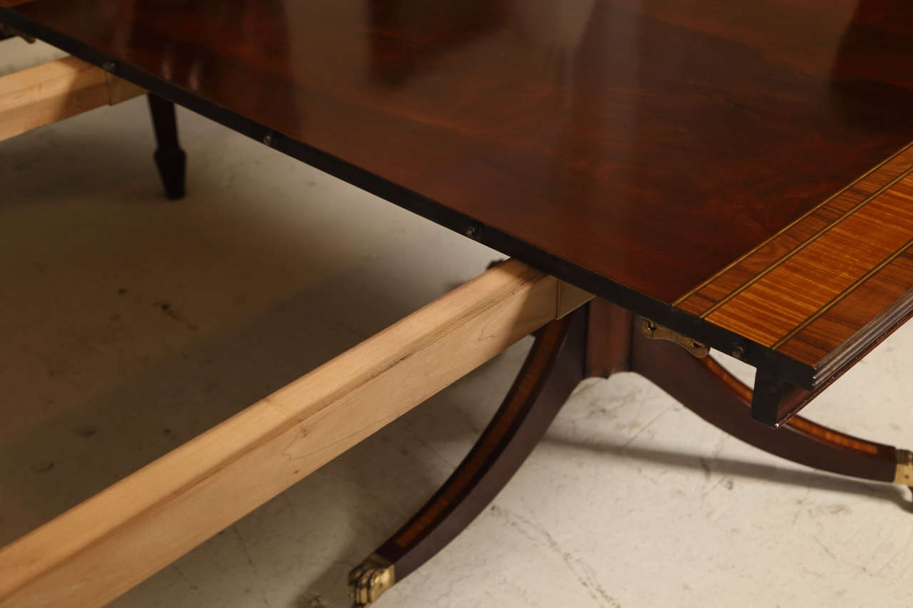 Double Pedestal, Satinwood Banded Dining Table at 1stDibs