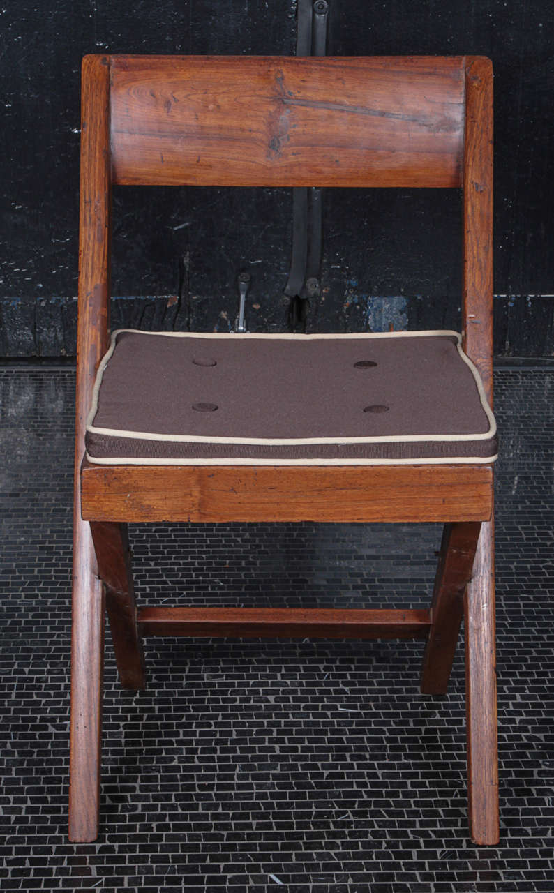 Pierre Jeanneret Teak and Cane Library Chair at 1stDibs