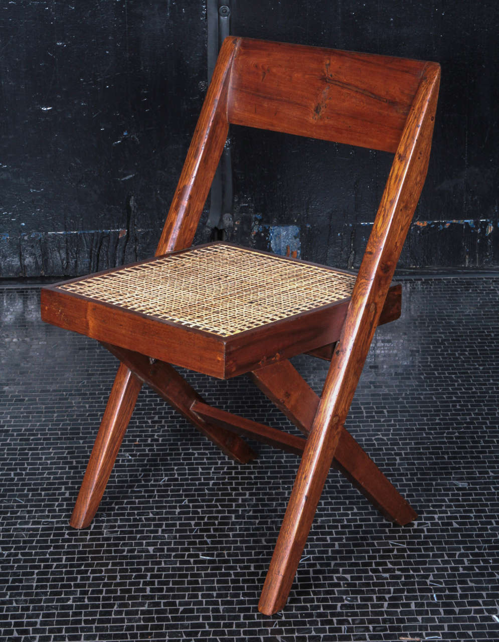 Pierre Jeanneret Teak and Cane Library Chair at 1stDibs