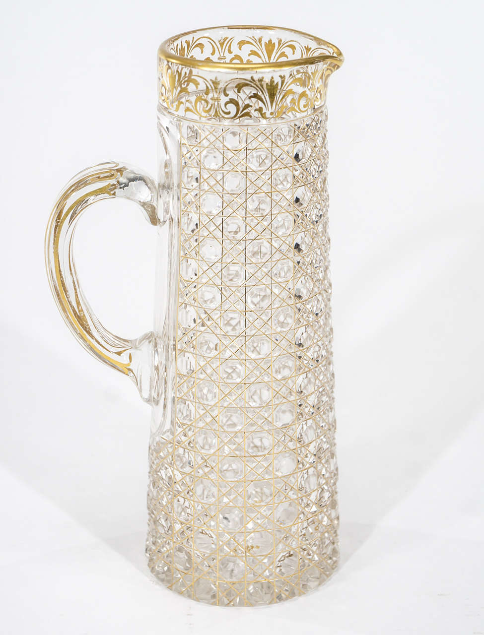 19th C Baccarat Cut Crystal Pitcher with Gilt Decoration at 1stDibs