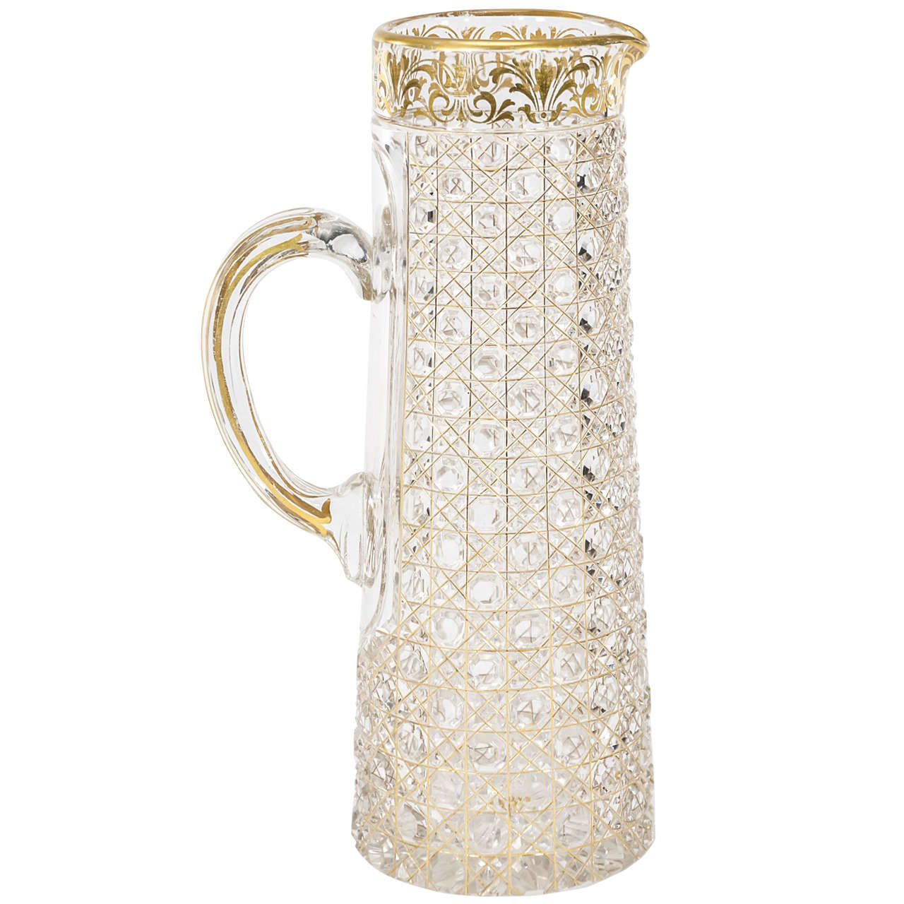 19th C Baccarat Cut Crystal Pitcher with Gilt Decoration at 1stDibs