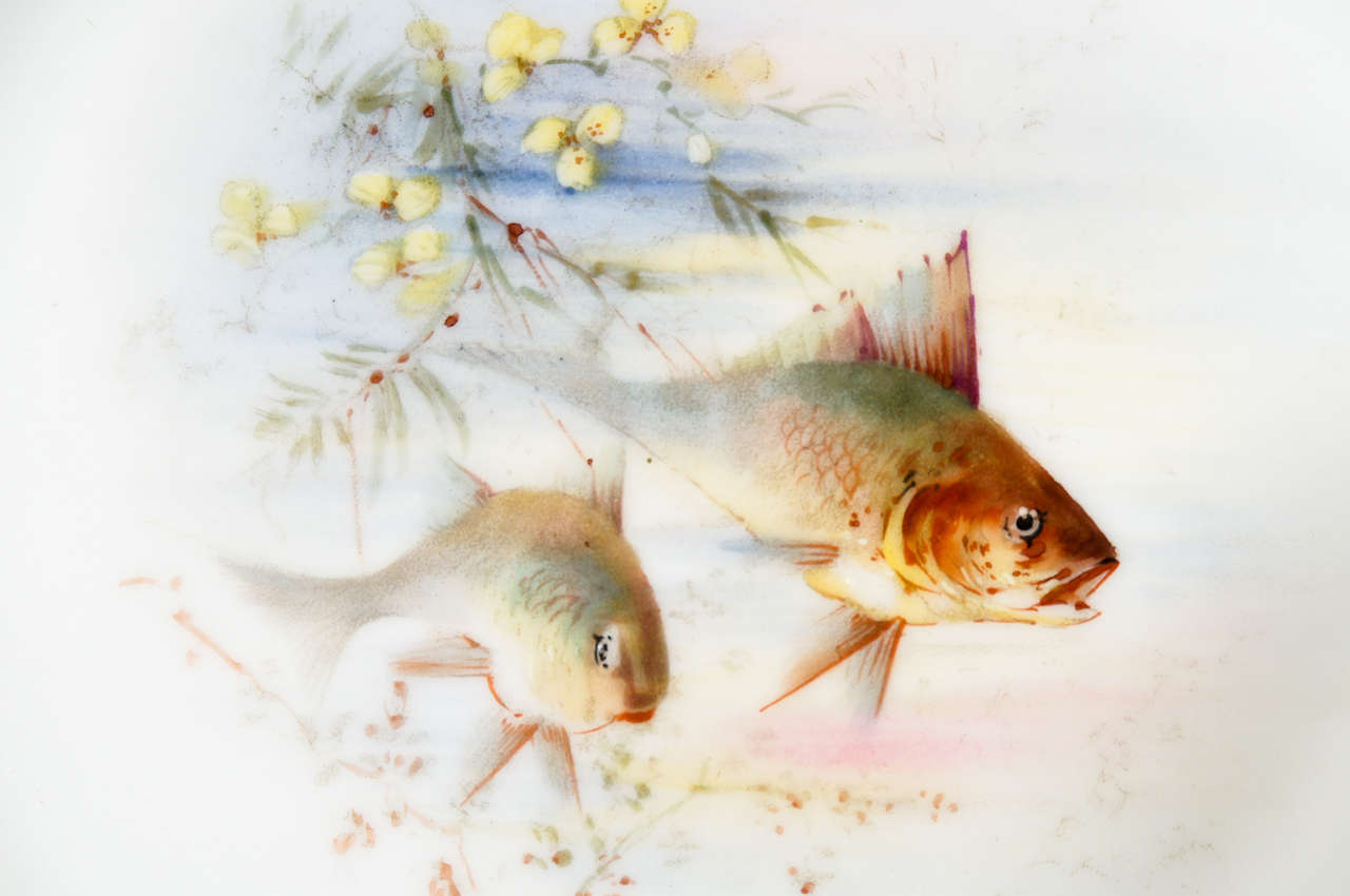 12 Hand Colored Fish Plates W/ Water Lily Aesthetic Movement Borders at ...