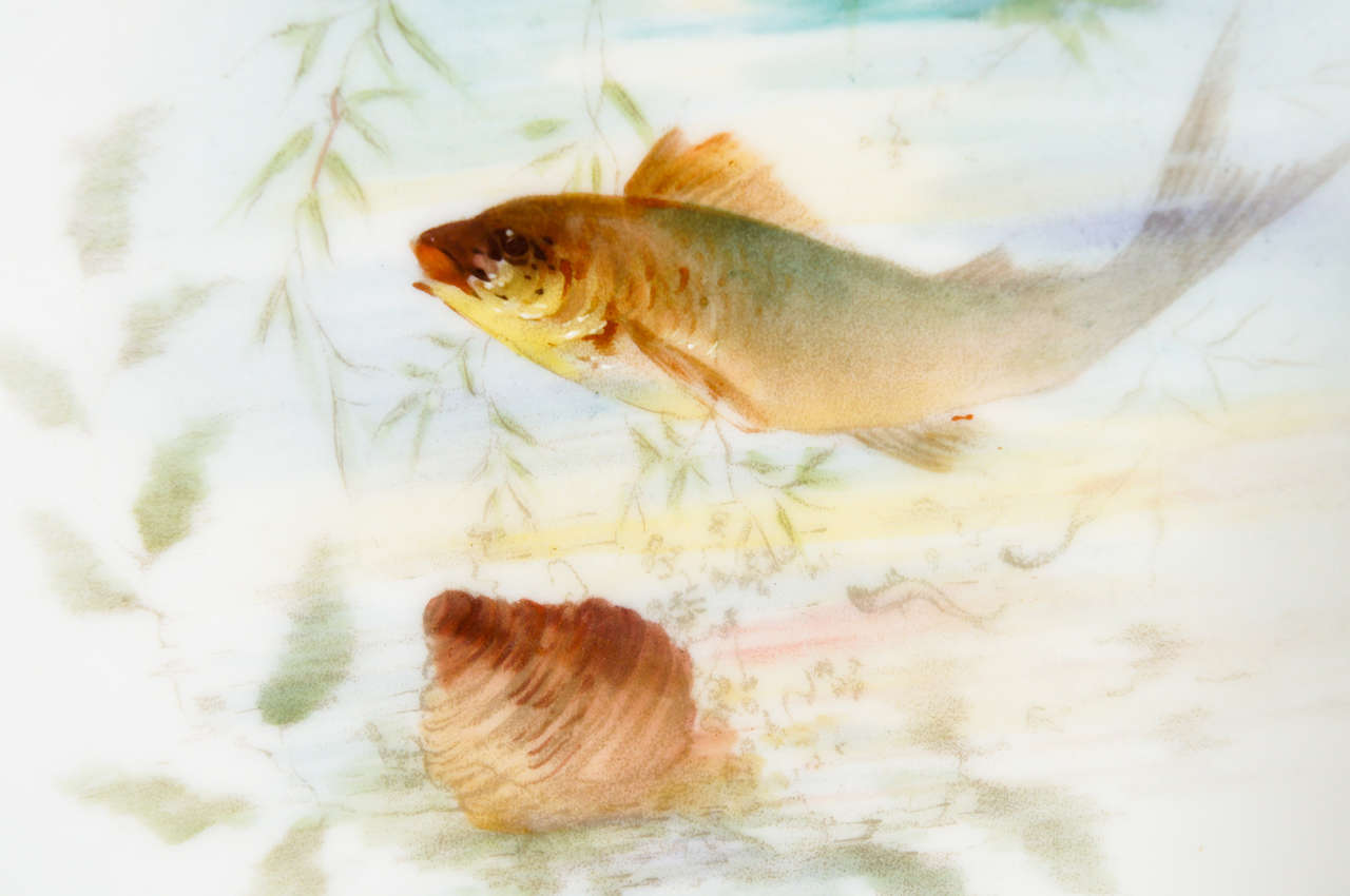 12 Hand Colored Fish Plates W/ Water Lily Aesthetic Movement Borders at ...