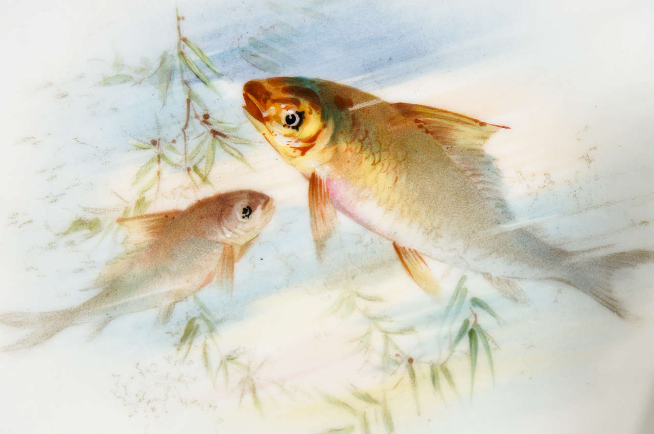 12 Hand Colored Fish Plates W/ Water Lily Aesthetic Movement Borders at ...