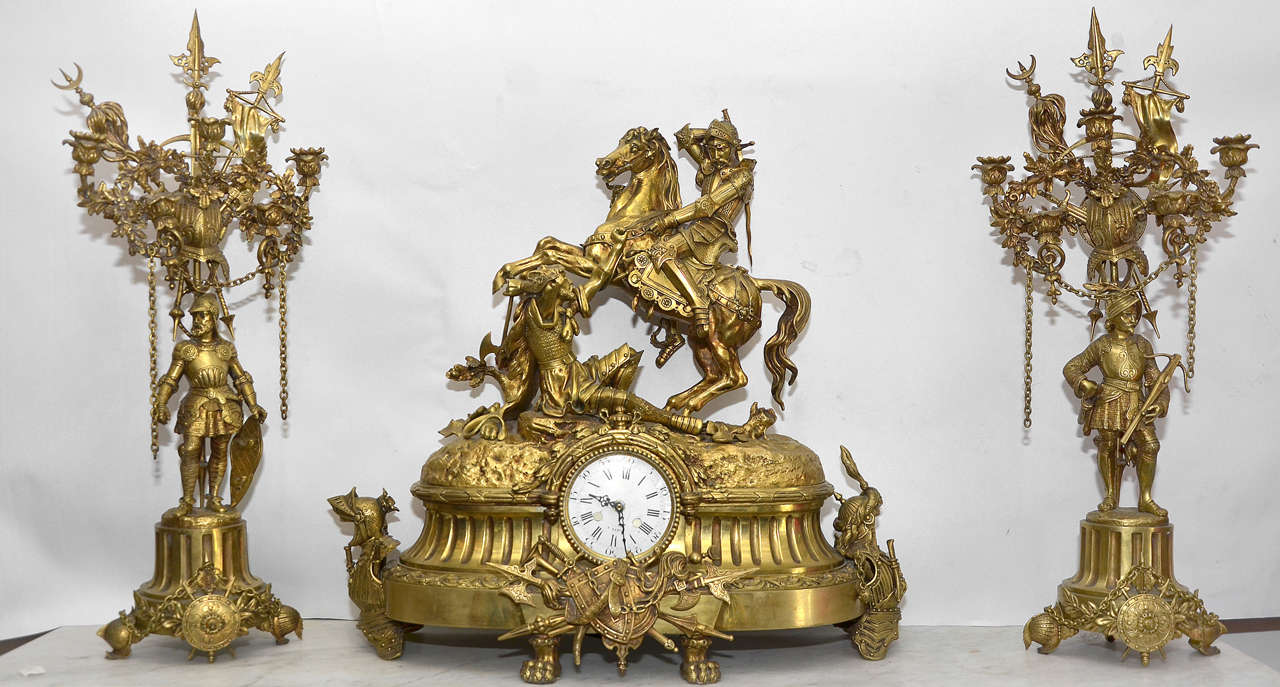 19th Century Chimney Set with a Clock and Two Candelabras at 1stDibs