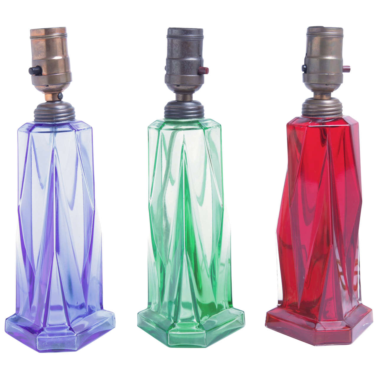 Machine Age Art Deco Cubist Kopp Modernistic Table Lamps, Two Red ...