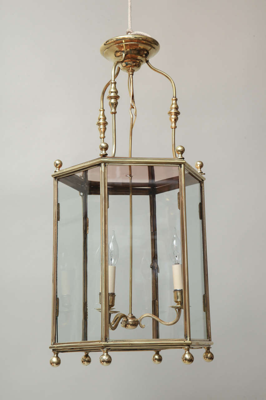 Hexagonal Brass and Glass Hall Lantern at 1stDibs
