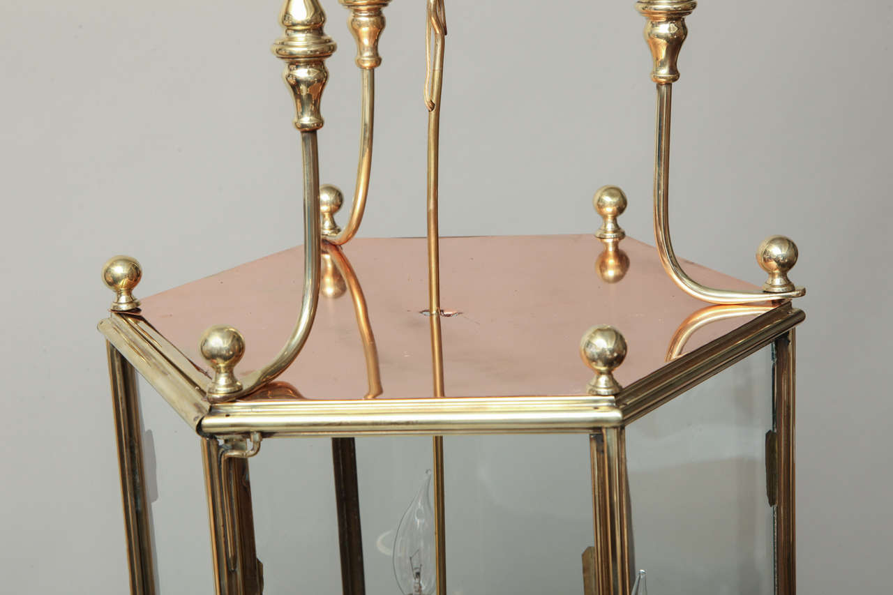 Hexagonal Brass and Glass Hall Lantern at 1stDibs
