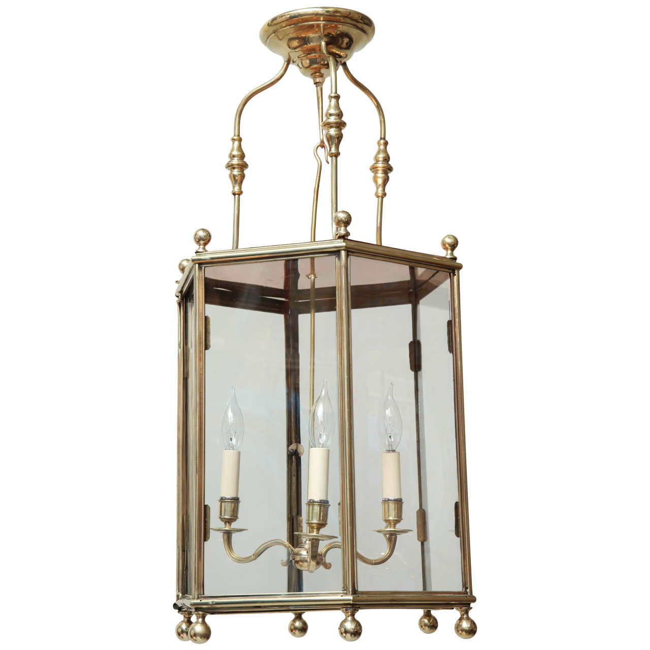 Hexagonal Brass and Glass Hall Lantern at 1stDibs
