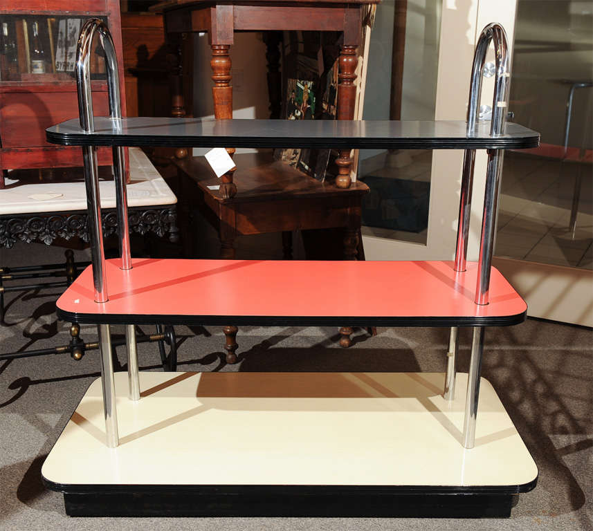 French Mid Century Formica and Chrome rolling Dessert Cart at 1stDibs