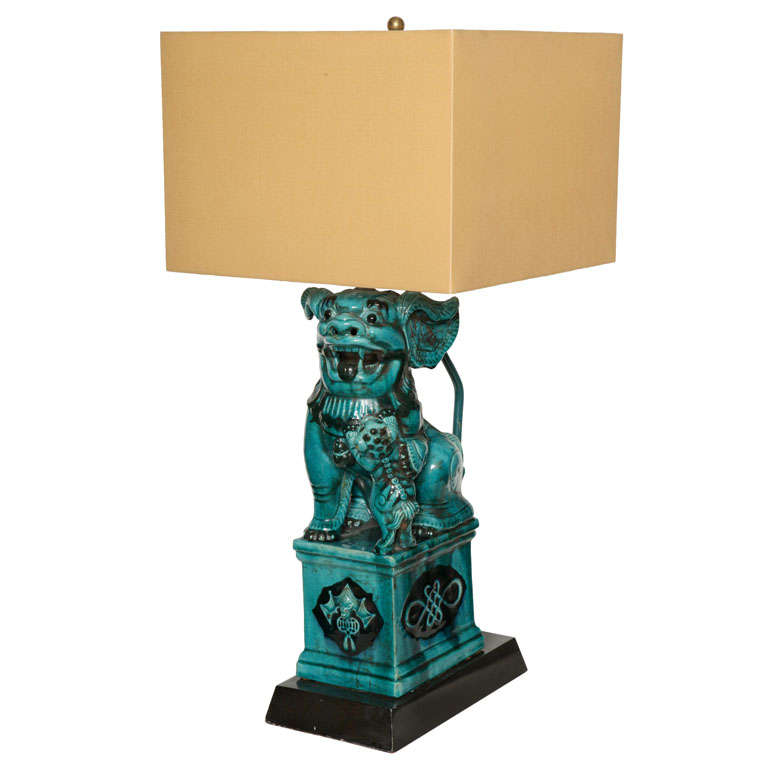 Italian Ceramic Foo Dog Lamp on Stand at 1stDibs