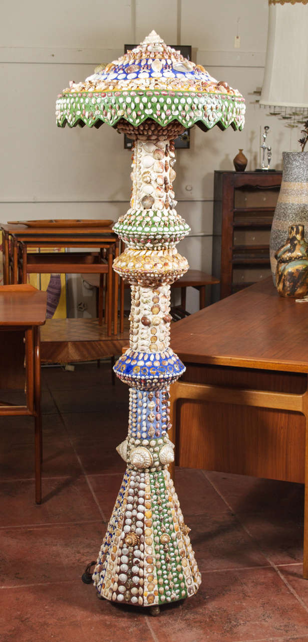 Unique 1940's Folk Art Shell Floor Lamp at 1stDibs
