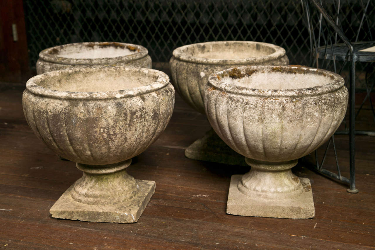 Set of 4 English Fluted Cast Stone Planters at 1stDibs