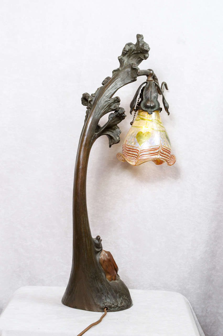 Austrian Art Nouveau Table Lamp with Loetz Shade at 1stDibs | loetz lamp