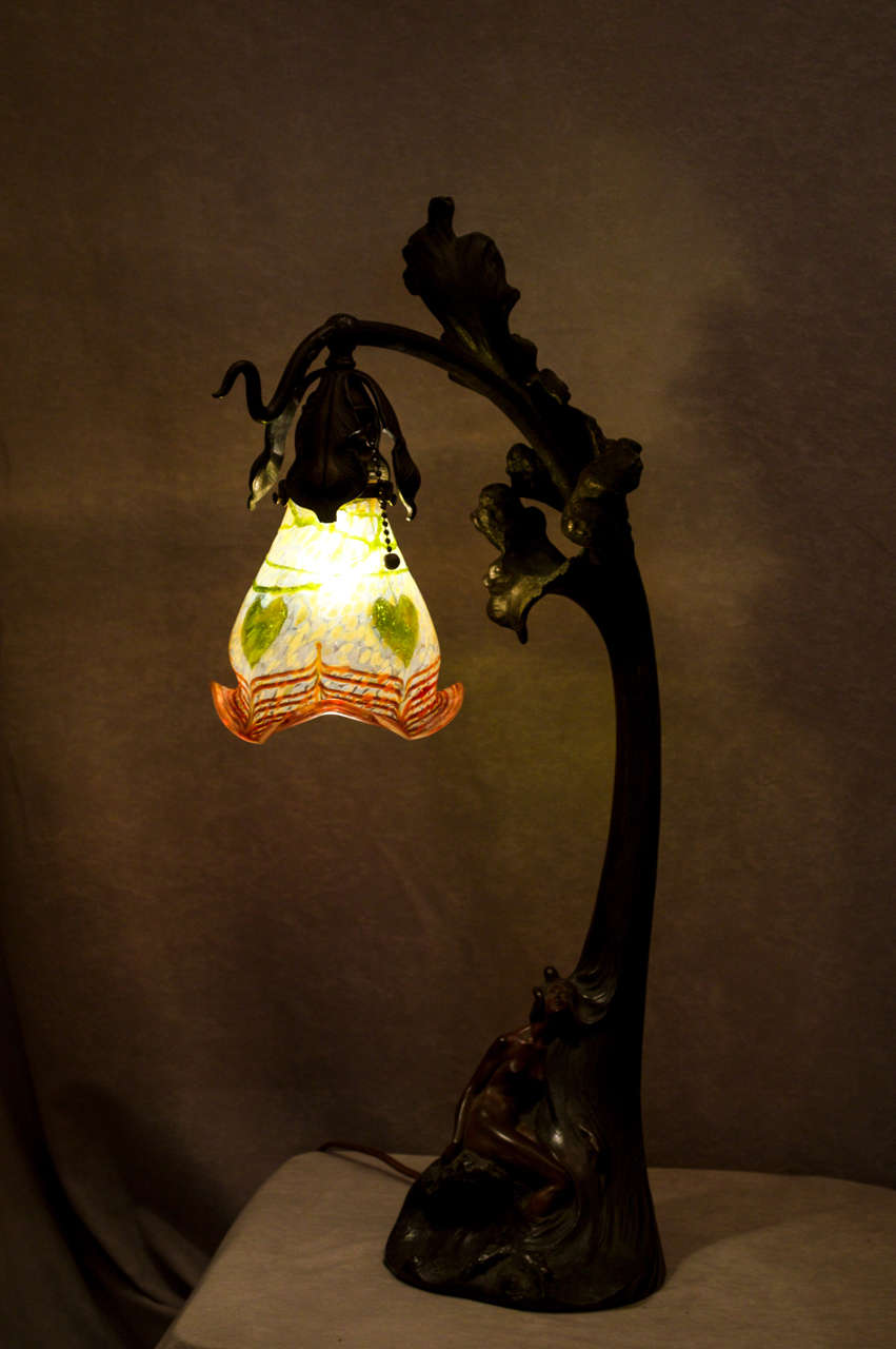 Austrian Art Nouveau Table Lamp with Loetz Shade at 1stDibs | loetz lamp