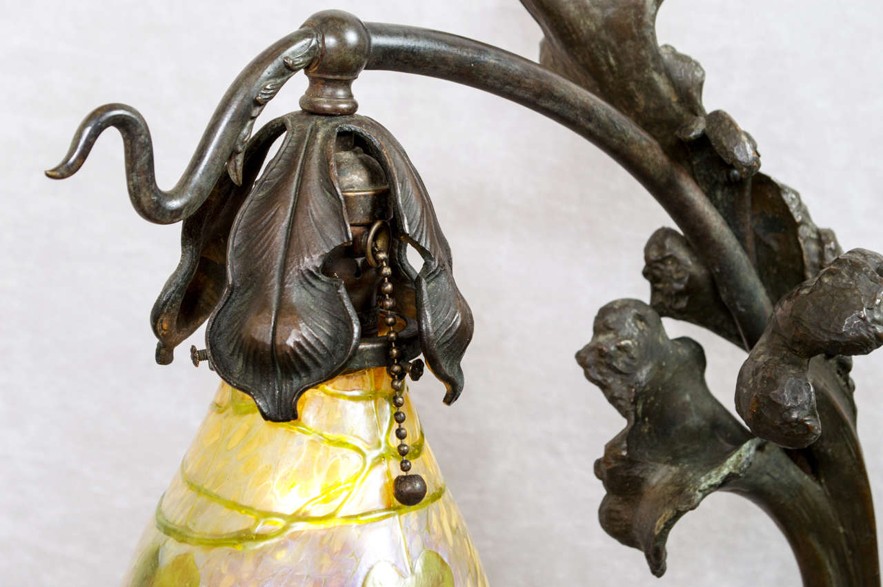 Austrian Art Nouveau Table Lamp with Loetz Shade at 1stDibs | loetz lamp
