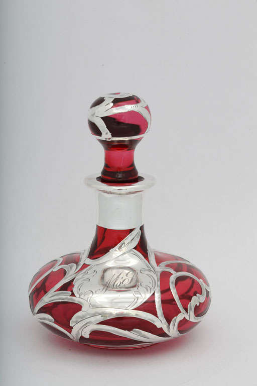 Sterling Silver Overlay Cranberry Glass Perfume Bottle at 1stDibs ...