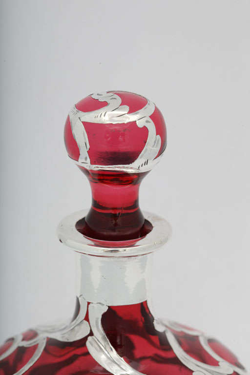 Sterling Silver Overlay Cranberry Glass Perfume Bottle at 1stDibs ...